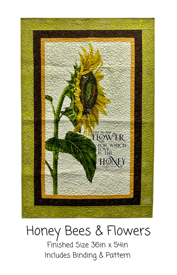 Honey Bees & Flowers Panel Quilt, 36x54, Pattern & Binding Included ...